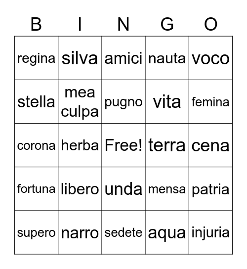Latin Words 2 Bingo Card