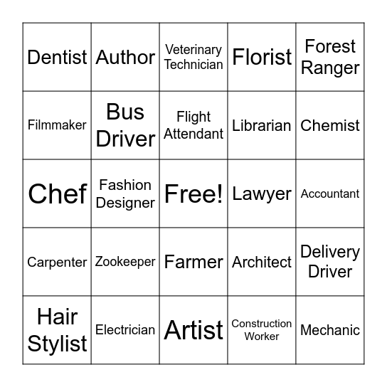 Career Cluster Bingo Card