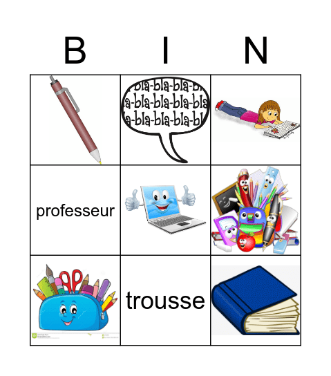 Les fournitures scolaires Bingo Card