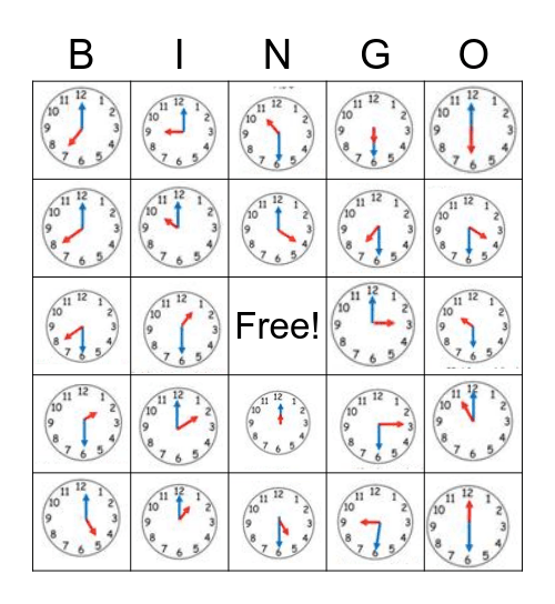 Telling The Time Bingo Card