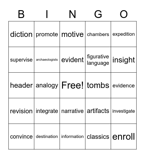First 9 Weeks Vocabulary Bingo Card