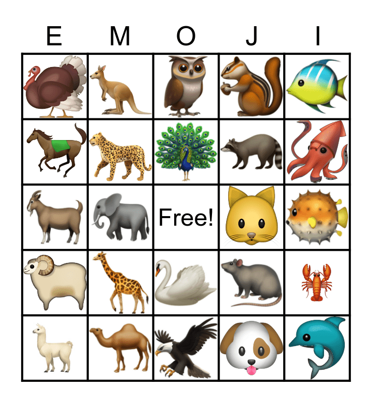 Animal Emoji Board 2 Bingo Card