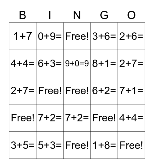 Numbers matching Bingo Card