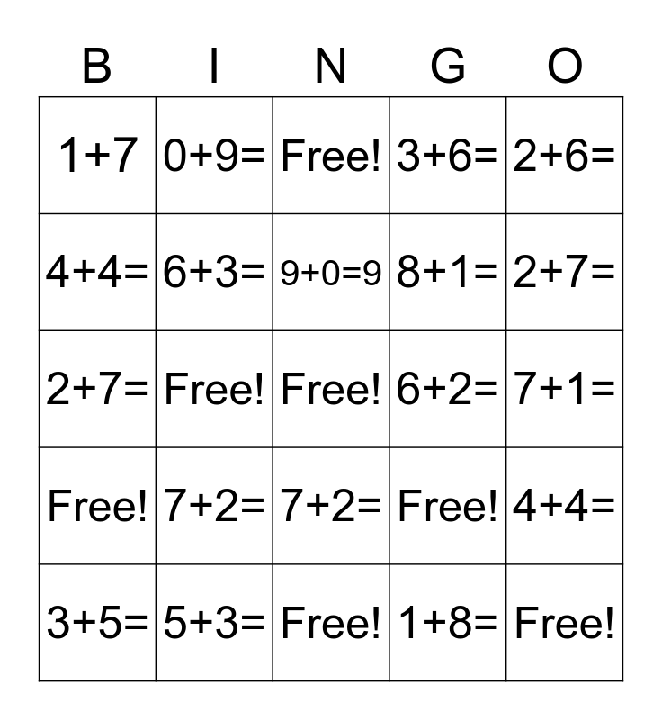 Numbers matching Bingo Card