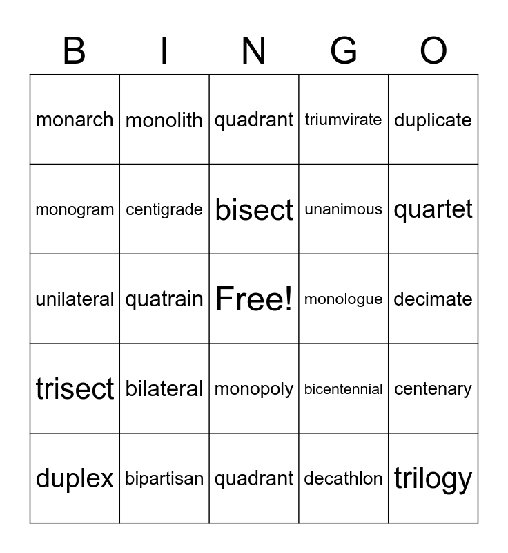 Vocabulary from Classical Roots: Lessons 1 and 2 Bingo Card
