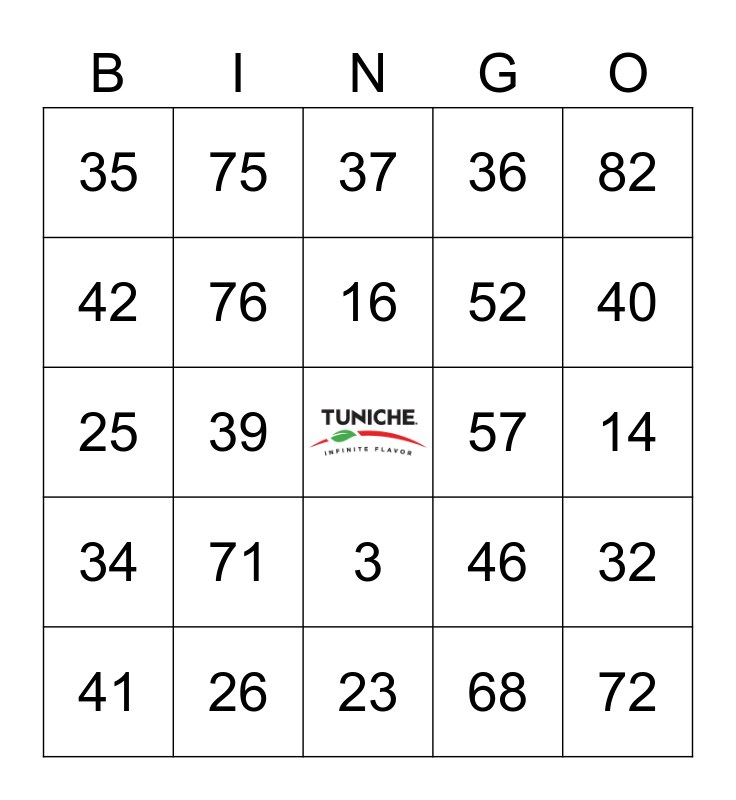 Bingo Tuniche 2020 Bingo Card