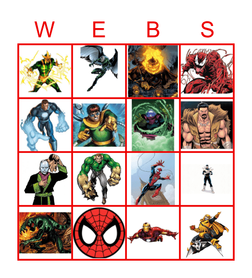 Back-up SPIDER-MAN BINGO Card