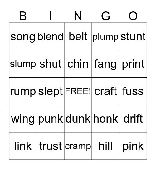 Glued, Bonus letters, and Blends Bingo Card
