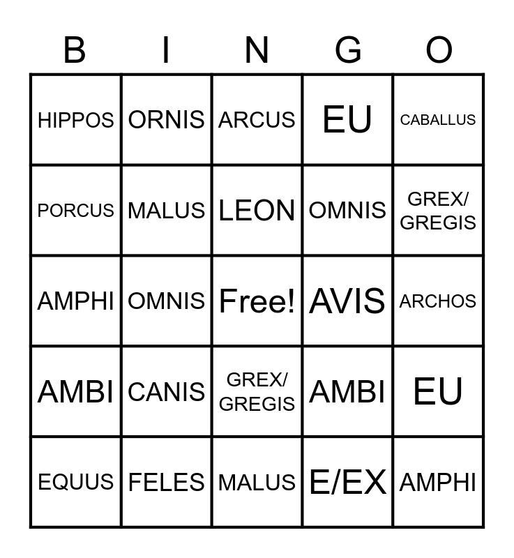 LATIN ROOTS WEEKS 1-3 Bingo Card