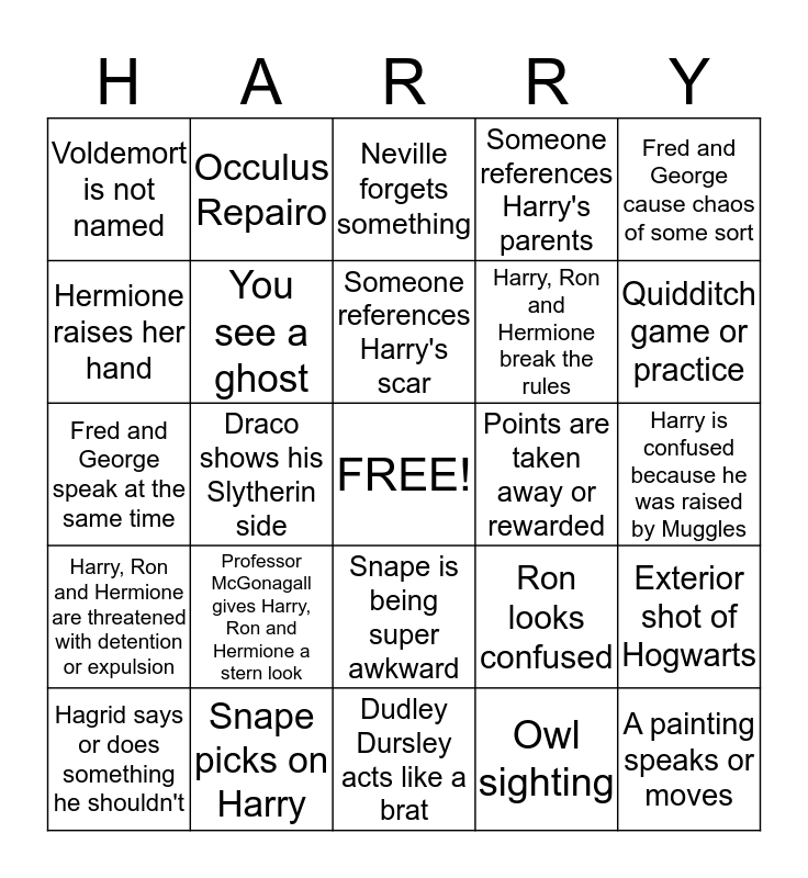 Harry Potter Bingo! Bingo Card