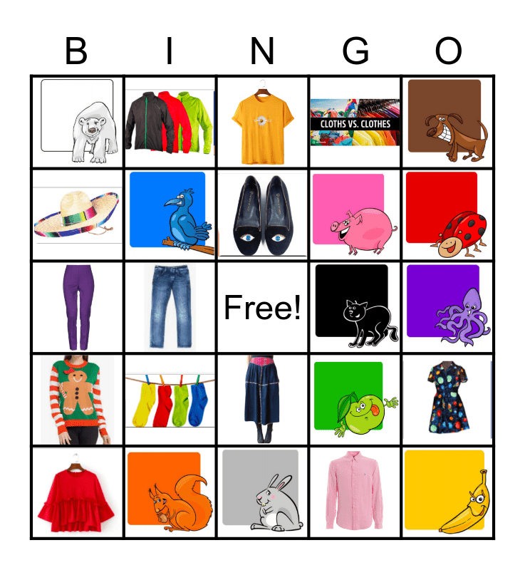 La ropa y los colores1 Bingo Card