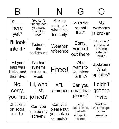 Webex Bingo Card