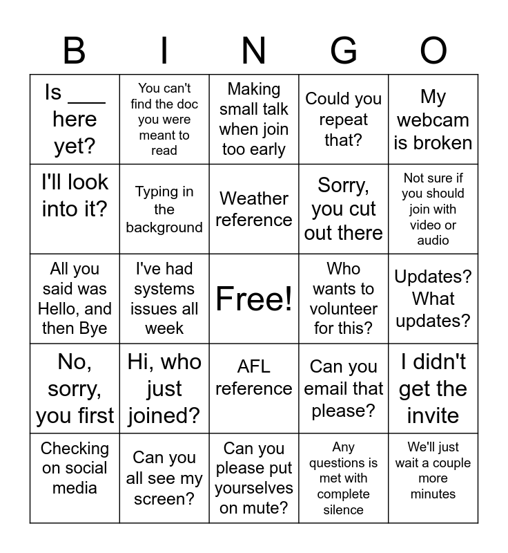 Webex Bingo Card