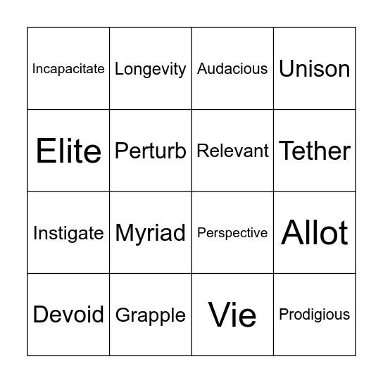 Unit 3 Vocab Bingo Card