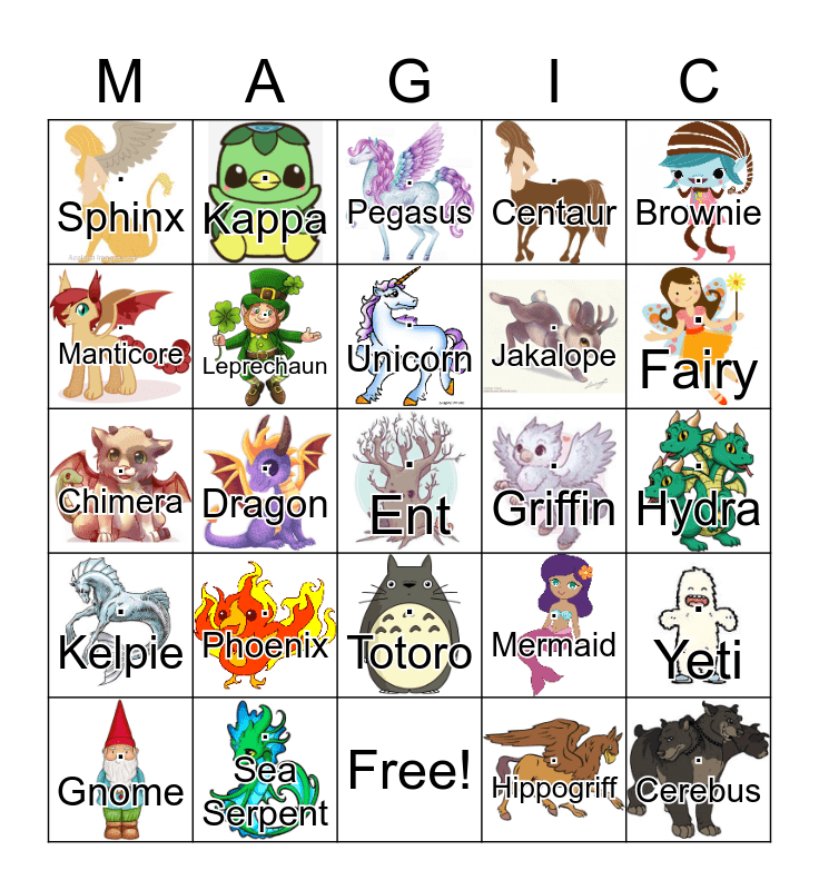 Magical Creatures Bingo Card
