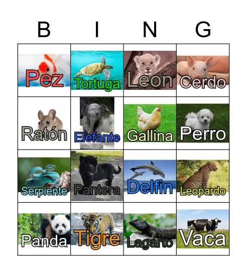 Animales Bingo Card