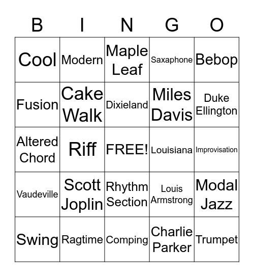 Jazz Bingo Card