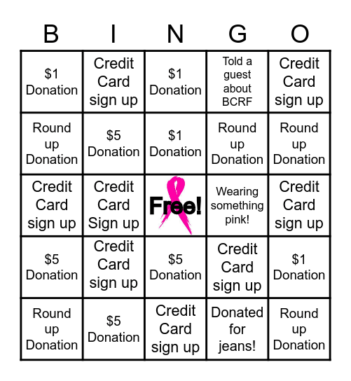 BCRF Bingo Card