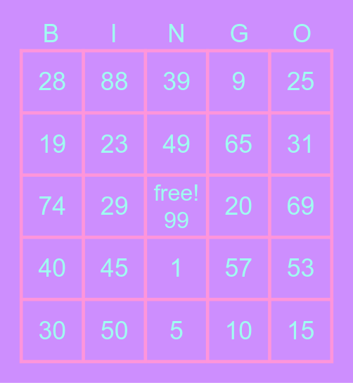 number bingo1-99 Bingo Card