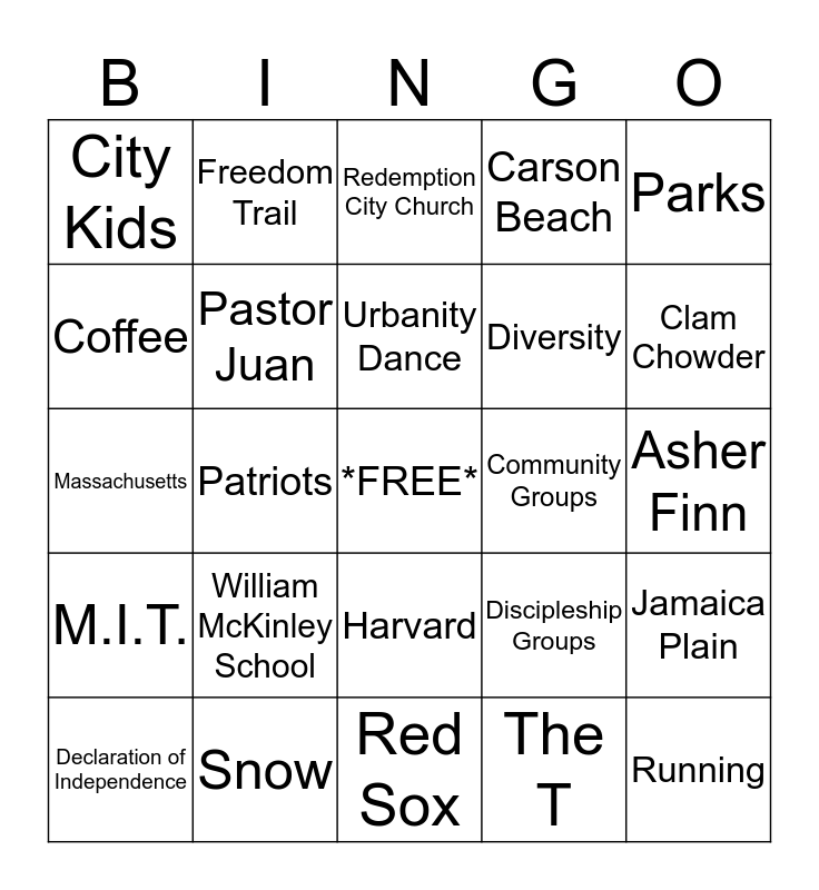 Boston Bingo Card