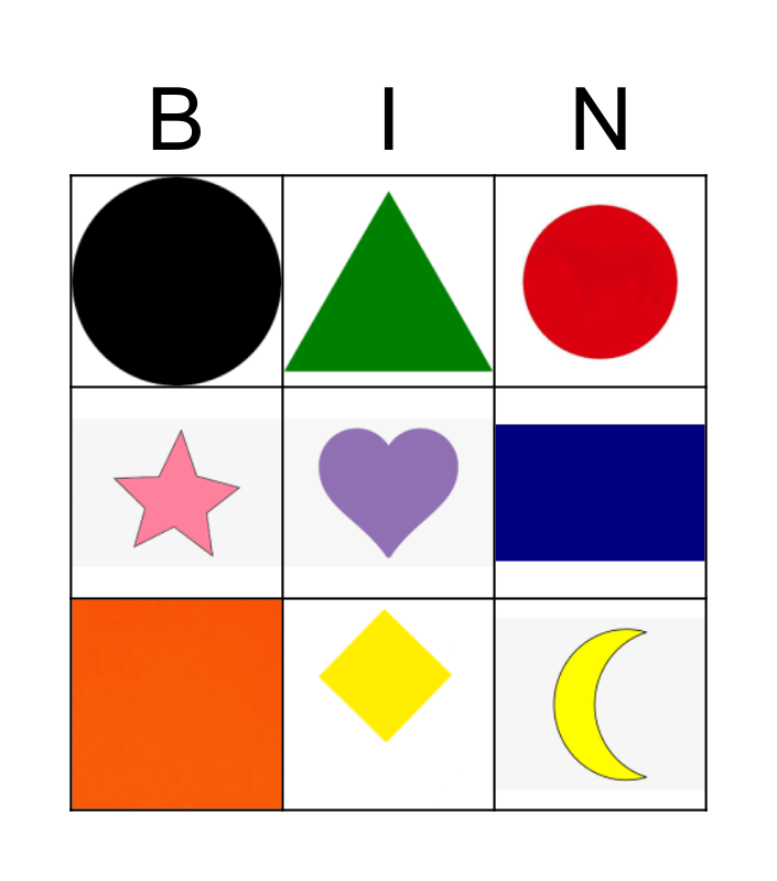 3x3 Colors/Shapes Bingo Card