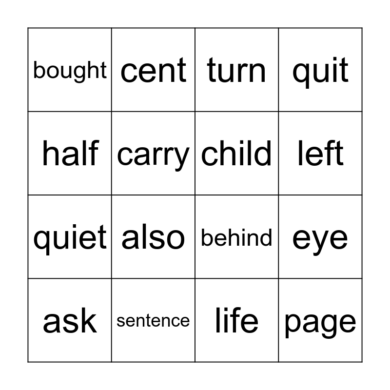 Power Word Bingo! 2B Bingo Card