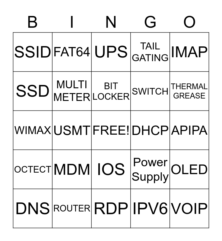 Networking Bingo Card