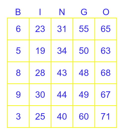 Blue Ribbon Bingo! Bingo Card