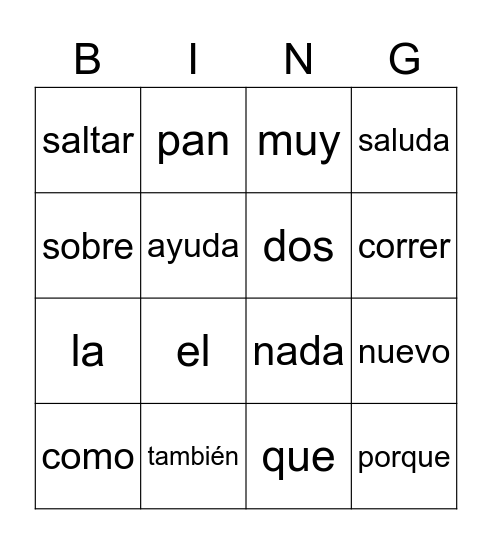 Palabras de Uso Frecuente Bingo Card