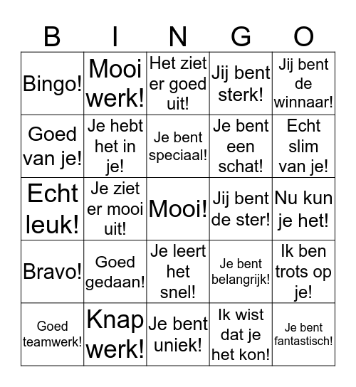 Complimenten Bingo! Bingo Card