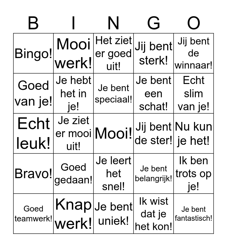 Complimenten Bingo! Bingo Card