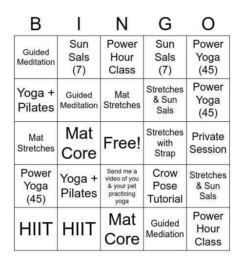 October Yoga BINGO Challenge Bingo Card