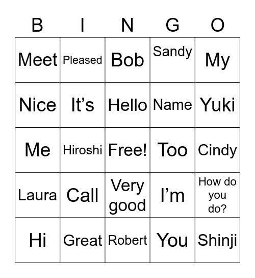 Pleased to meet you Bingo Card