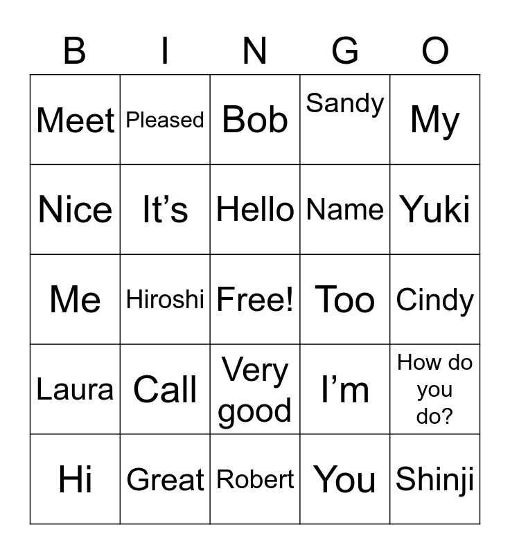 Pleased to meet you Bingo Card