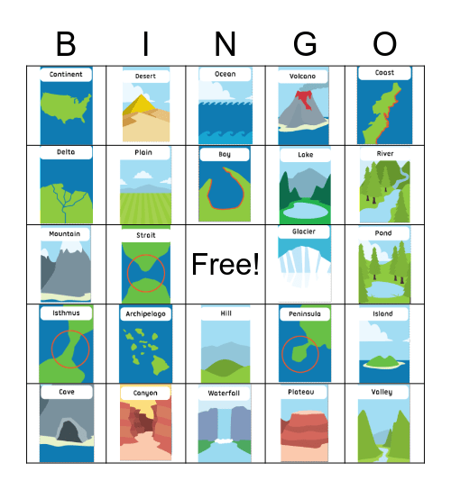 Landforms and Bodies of Water Bingo Card