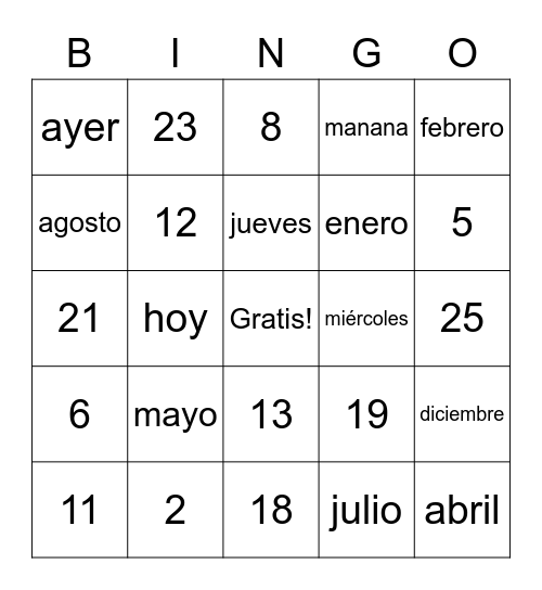 Numbers 1-30 Bingo Card