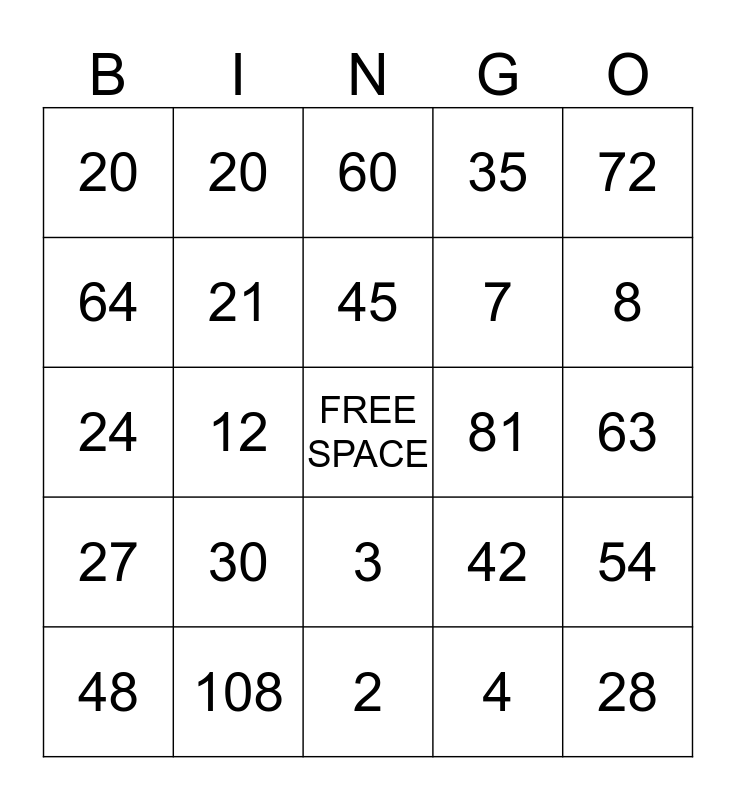 Play MINECRAFT MULTIPLICATION BINGO Online | BingoBaker