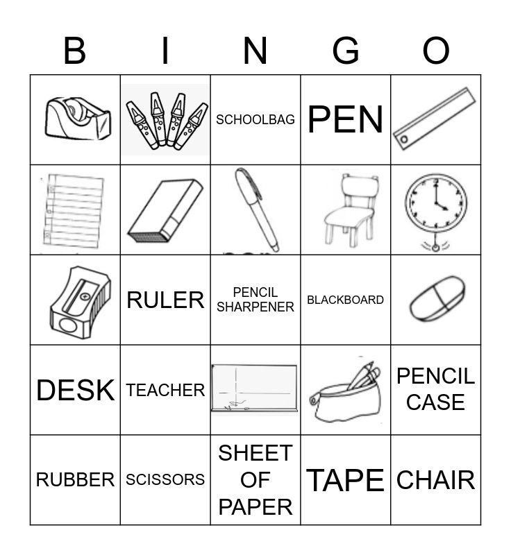 SCHOOL OBJECTS Bingo Card