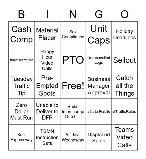 Traffic Bingo Card