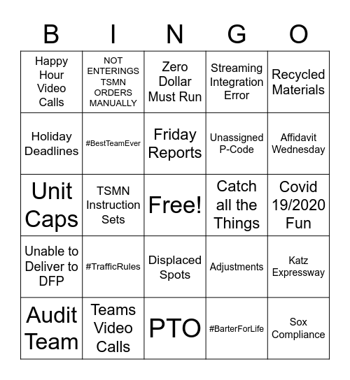 Traffic Bingo Card