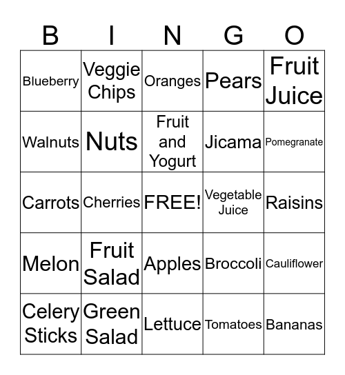 Healthy Snacks Bingo Card