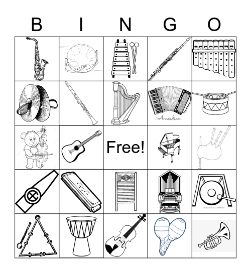 MUSICAL INSTRUMENTS Bingo Card