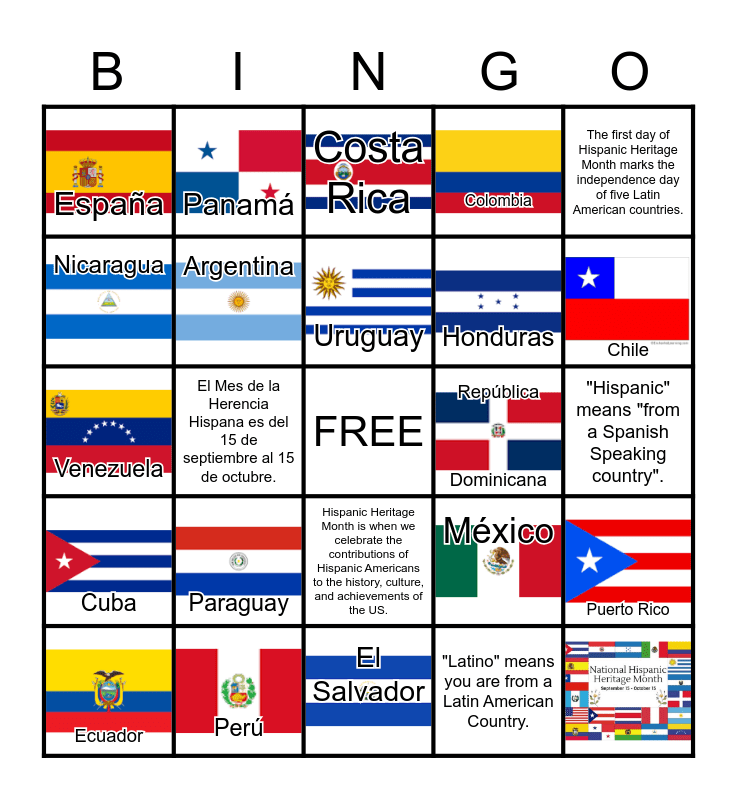 Mes de la Herencia Hispana Bingo Card