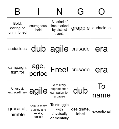 Level Blue Unit 1 (words 1-7) Bingo Card
