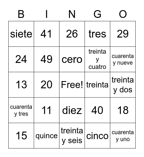 Números 1-50 Bingo Card