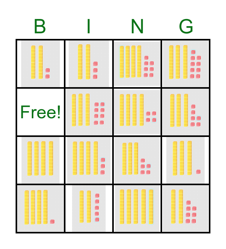 Base 10 Blocks Bingo! Bingo Card