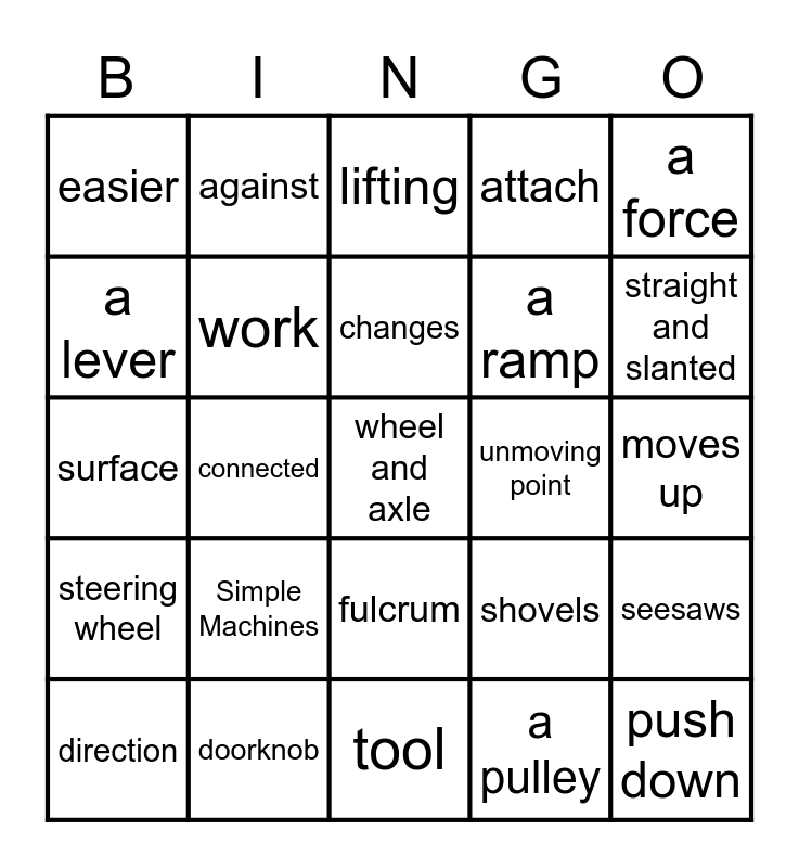 Simple Machines Bingo Card