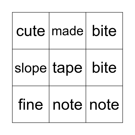silent e Bingo Card