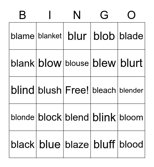 BL Words Bingo Card