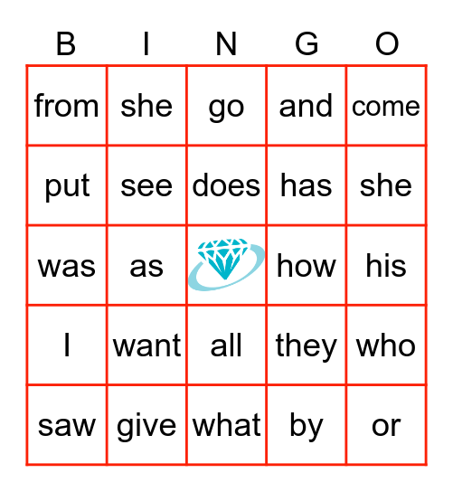 Red Word Bingo Card